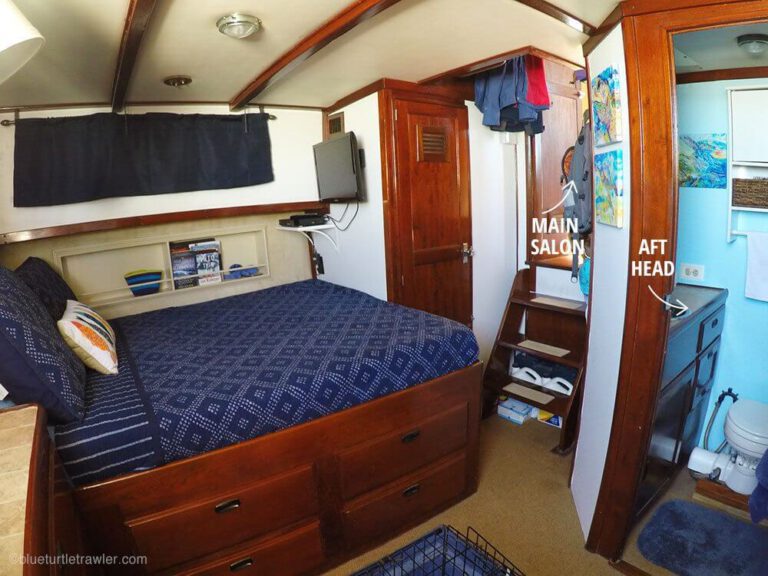 Tour inside our cozy live aboard trawler - Blue Turtle Cruising